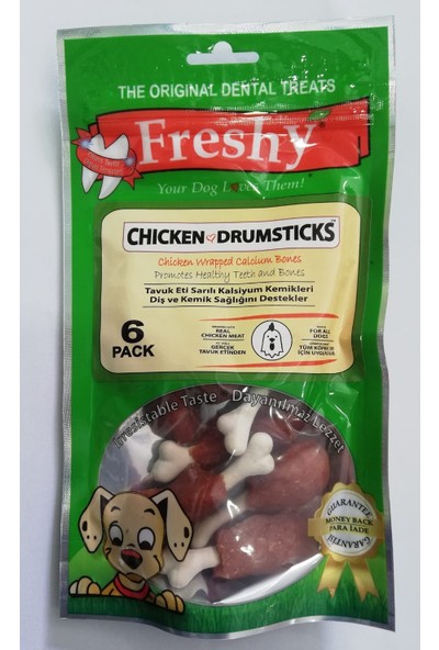 Freshy Chicken Drumstıcks Tavuk Eti Sarılı Kalsiyum Kemikleri 90 gr Freshy Chicken Drumstıcks Tavuk Eti Sarılı Kalsiyum Kemikleri 90 gr
