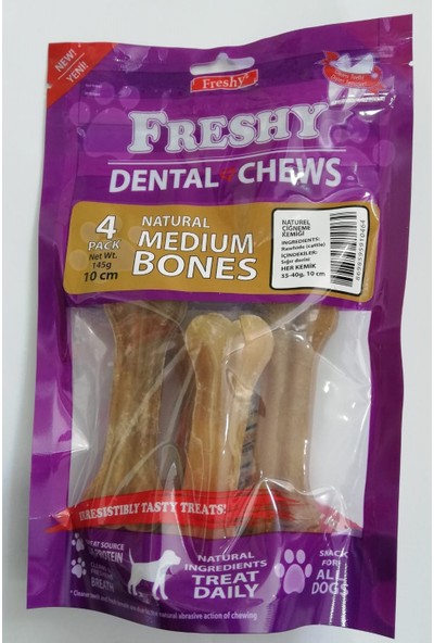 Freshy Medium Bones Naturel 4'lü - 10 cm Freshy Medium Bones Naturel 4'lü - 10 cm