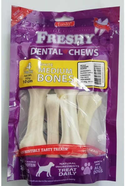 Freshy Beyaz Press Deri Köpek Çiğneme Kemiği 35-40 gr x 4 Freshy Beyaz Press Deri Köpek Çiğneme Kemiği 35-40 gr x 4