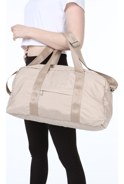 Icone Paraşüt Kumaş Önü Cepli Unisex Spor Fitness Gym Çantası Bej