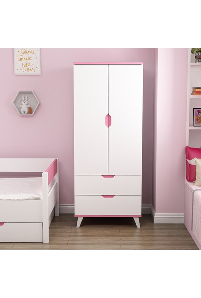 BMdekor Gardrop 2 Kapak 2 Çekmece Valencia Beyaz Pembe BMdekor Gardrop 2 Kapak 2 Çekmece Valencia Beyaz Pembe