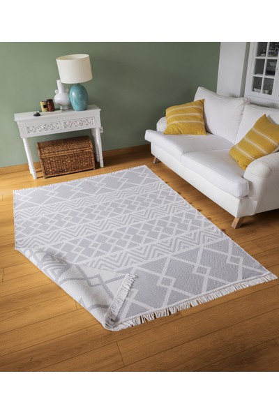 Koza Halı Duo Beyaz Gri Çift Taraflı Yıkanabilir Dokuma Kilim 22995A Koza Halı Duo Beyaz Gri Çift Taraflı Yıkanabilir Dokuma Kilim 22995A