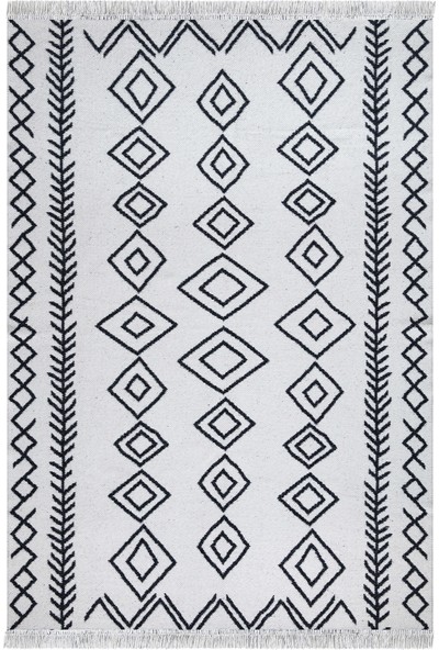 Koza Halı Duo Beyaz Siyah Çift Taraflı Yıkanabilir Dokuma Kilim 23000A Koza Halı Duo Beyaz Siyah Çift Taraflı Yıkanabilir Dokuma Kilim 23000A