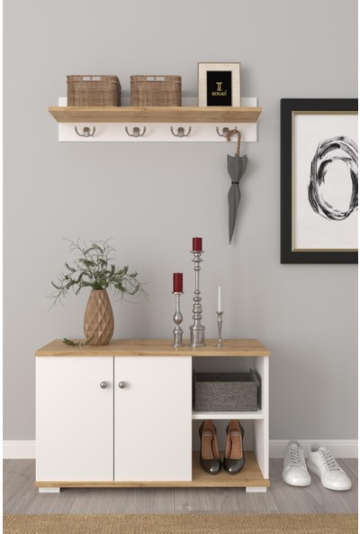 Montana Royal Vestiyer Ayakkabılık Portmanto ve Duvar Askısı - Meşe / Beyaz Montana Royal Vestiyer Ayakkabılık Portmanto ve Duvar Askısı - Meşe / Beyaz