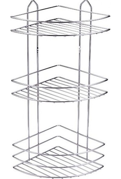 Evgaraj Metal Banyo Köşe Rafı 3 Katlı Banyo Rafı 3 Katlı Banyo Köşeliği Krom
