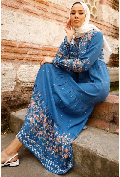inStyle Sulu Desenli Salaş Elbise - Indigo