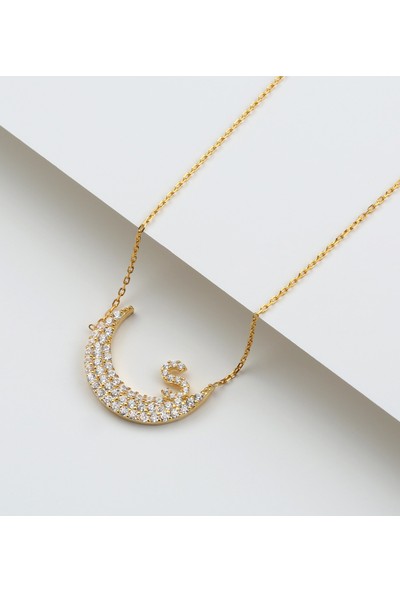 Gümüşistan 925 Ayar Gümüş Ay Desenli Kişiye Özel Kolye