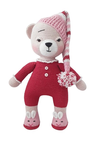 Oyuncak Park Kırmızı Uykucu Ayı Uyku Arkadaşı Amigurumi Organik Oyuncak