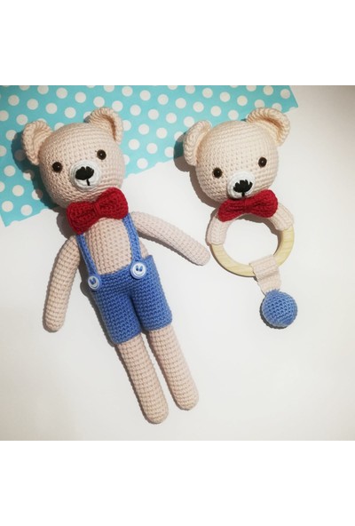 Oyuncak Park Ayıcık Zuzu ve Çıngırak Takımı Amigurumi Organik Oyuncak
