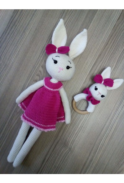 Oyuncak Park Tavşan Kız Uyku Arkadaşı ve Çıngırak Amigurumi Organik Oyuncak