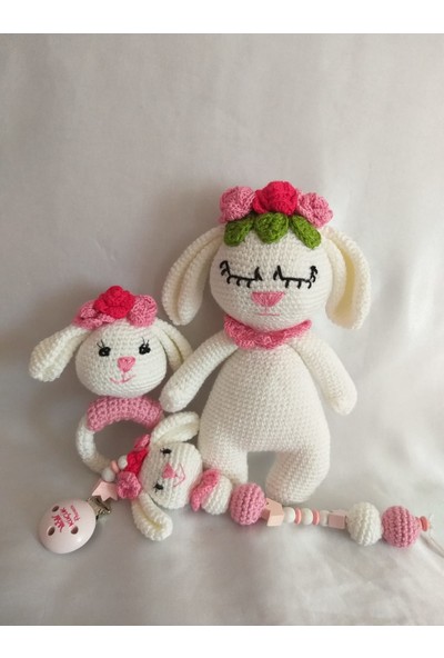 Oyuncak Park Tombik Tavşan Uyku Arkadaşı Emzik Zinciri ve Çıngırak Takımı