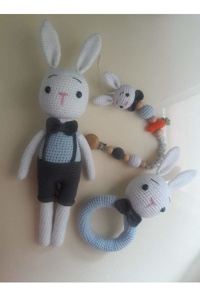 Oyuncak Park Erkek Tavşan Seti Amigurumi Organik Oyuncak