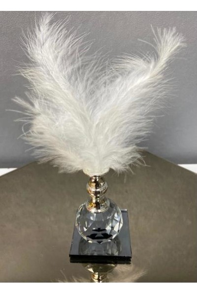 In Dream Beyaz Tüylü Gümüş Kristal Top Tüylük Dekor Biblo