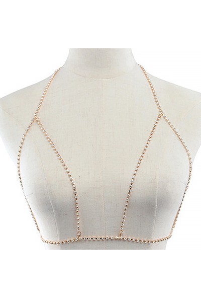 Chavin 3mm. Taşlı Gold Kadın Kolye Zincir Vücut Takısı EM27SR