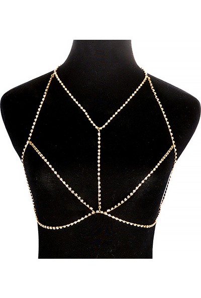 Chavin 4mm. Gold Taşlı Kadın Kolye Zincir Vücut Takısı EM28SR