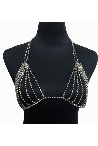 Chavin Komple Taşlı Kadın Sütyen Zincir Vücut Takısı EM44BY