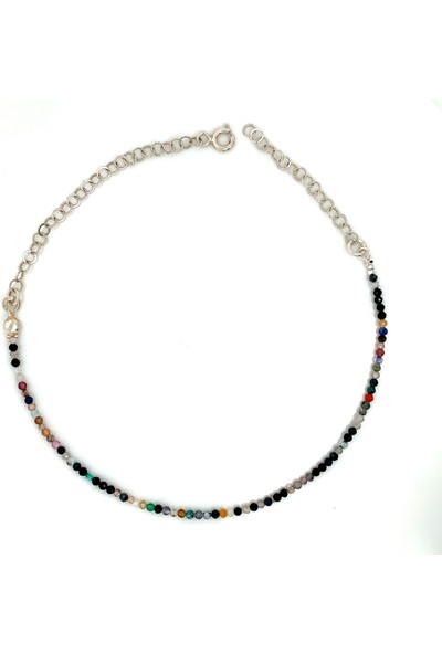 Charmin Karışık Doğal Taş Gümüş Halhal