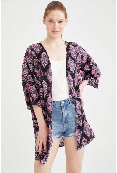 DeFacto Etnik Desenli Viskon Yazlık Kimono
