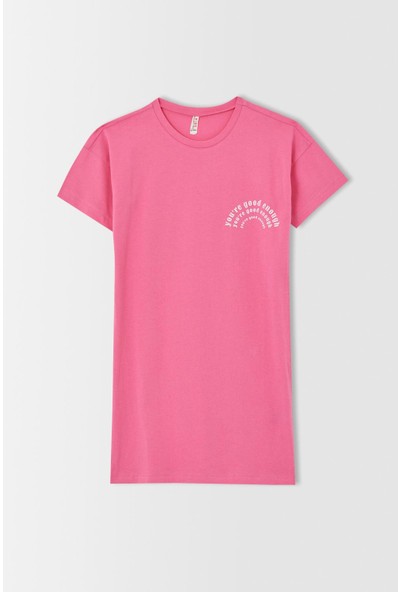 DeFacto Kız Çocuk Sırt Baskılı Kısa Kollu Tişört Elbise U4912A621SM