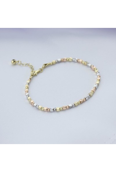 İryum 14K Altın Üç Renk Küp Dorika Bileklik