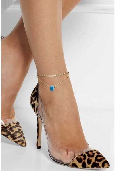 Artikel Altın Çoklu Zincir Halhal, Mavi Boncuk Halhal, Ayak Bilekliği