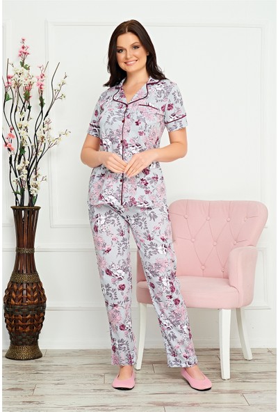 Alperi Boydan Düğmeli Kısa Kol Pijama Takımı