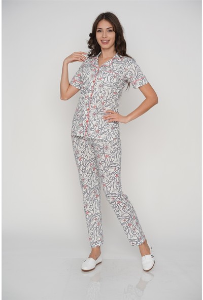 Alperi Boydan Düğmeli Kısa Kol Pijama Takımı