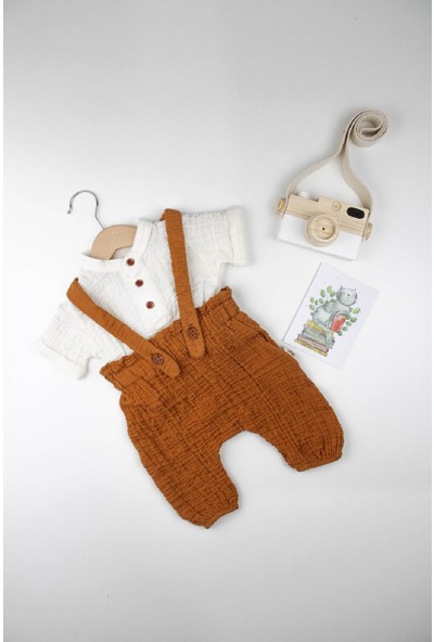 Molishion Erkek Bebek Çocuk Müslin Kumaş Body'li Salopet (Tarçın)