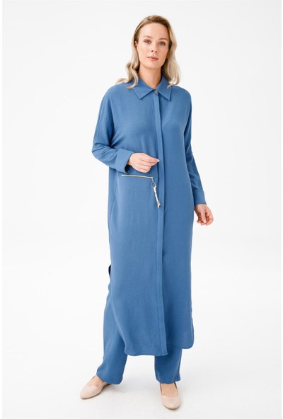 Esswaap Yarasa Kollu Tunikli Pantolonlu Takım Indigo Esswaap Yarasa Kollu Tunikli Pantolonlu Takım Indigo