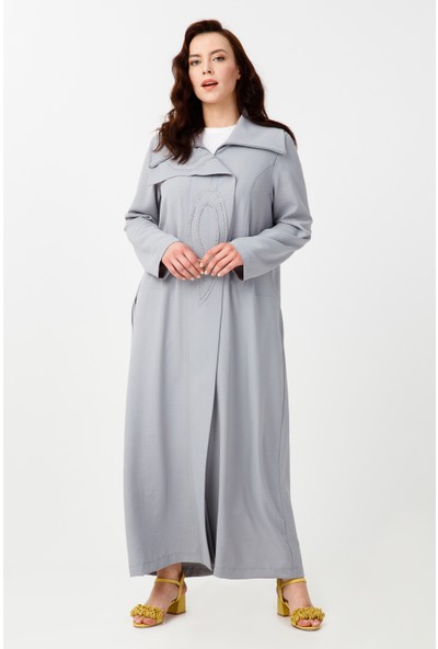 Spoza Taş Işlemeli Ferace - Gri