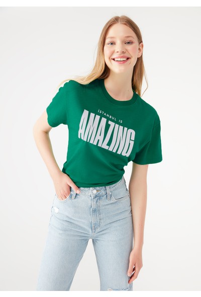 Mavi Istanbul Amazing Baskılı Yeşil Tişört