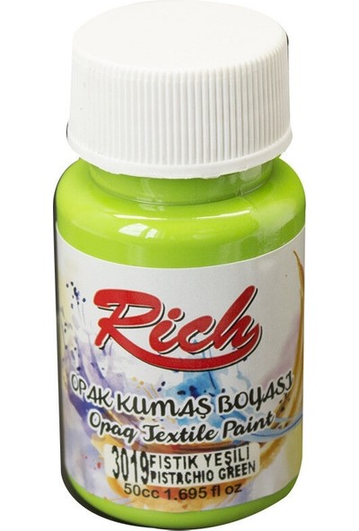 Rich 3019 Akrilik Kumaş Boyası Fıstık Yeşil 50 cc Rich 3019 Akrilik Kumaş Boyası Fıstık Yeşil 50 cc