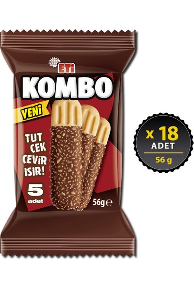 Eti Kombo Hindistan Cevizi ve Çikolata Kaplamalı Bisküvi 56 g x 18 Adet Eti Kombo Hindistan Cevizi ve Çikolata Kaplamalı Bisküvi 56 g x 18 Adet
