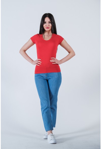Yare V Yaka Kısa Kol Basic T-Shirt