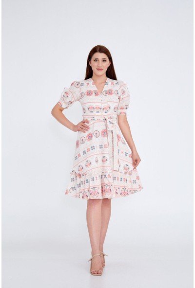 Samsara V Yaka Önden Düğmeli Elbise