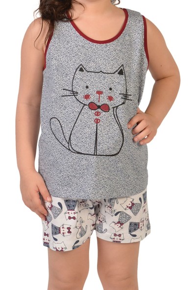 Nicoletta Gri Kız Çocuk Geniş Askılı Şortlu Pijama Takımı