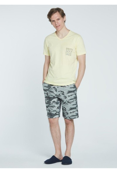 Dagi Take It Easy Sarı Pamuklu V Yaka Şortlu Pijama Takımı