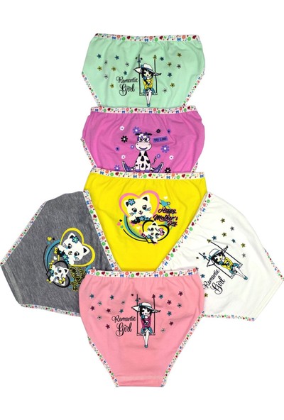 Tutku 6 Adet Arkası Baskılı Likralı Kız Çocuk Külot