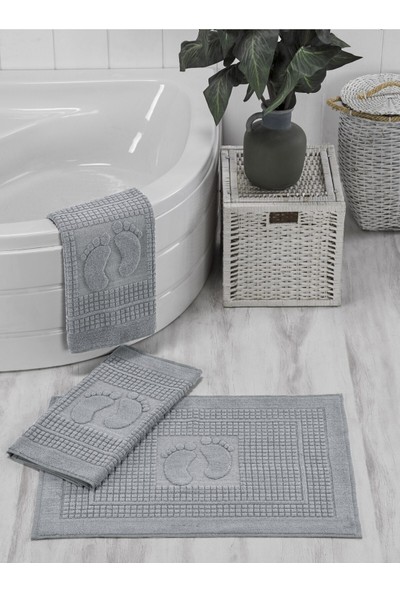 Casnack Gri 3 Adet 780 Gr. Ayak Havlusu-Paspas Seti