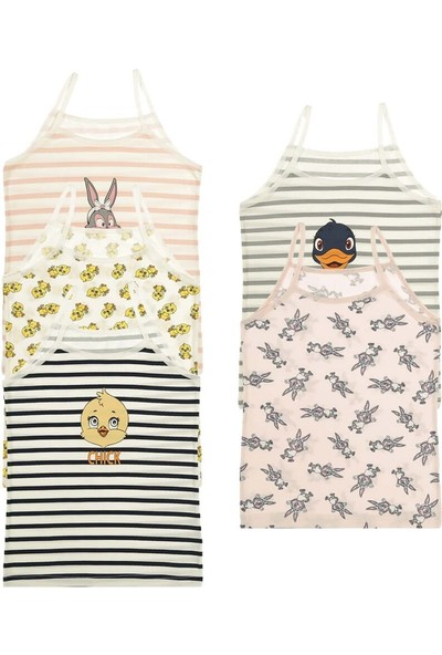 Donella 5'li Renkli Baskılı Kız Çocuk Atlet - 431025BD