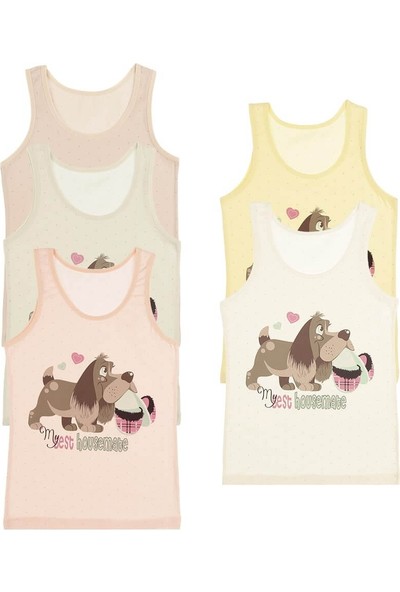 Donella 5'li Renkli Köpek Baskılı Kız Çocuk Atlet - 49836TK