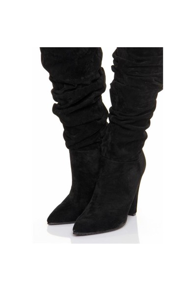 Shoes Time Topuklu Çizme Siyah Süet 15K6502