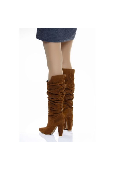 Shoes Time Topuklu Çizme Taba Süet 15K6502