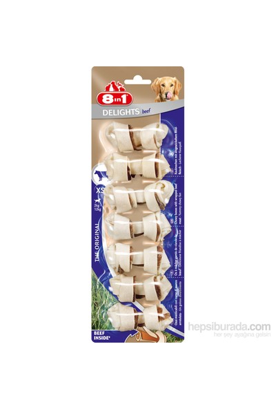 8 IN 1 Delights Bones Köpekler İçin Biftekli Ağız Bakım Kemiği XS 7'li 8 IN 1 Delights Bones Köpekler İçin Biftekli Ağız Bakım Kemiği XS 7'li