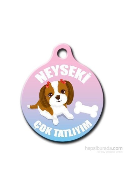 Dalis Pet Tag - Sevimli Köpek Desenli Yuvarlak Köpek Künyesi (İsimlik)
