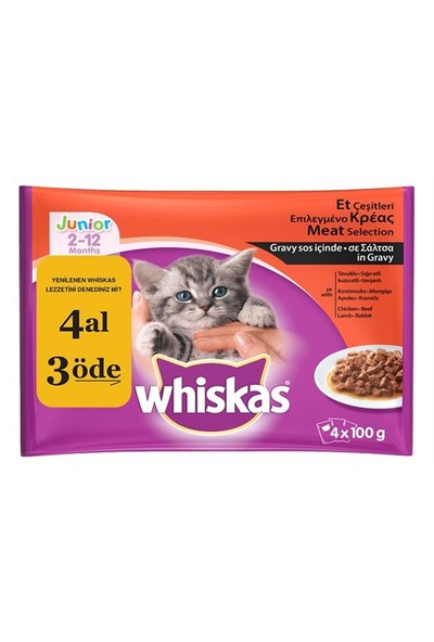 Whiskas Pouch Yavru Et Çeşitleri 4x100 gr