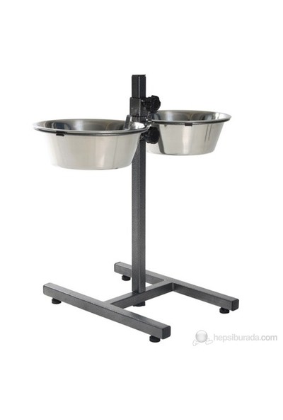 Ayaklı İkili Çelik Mama ve Su Kabı 2,8 Litre Min 15 cm Max 50cm