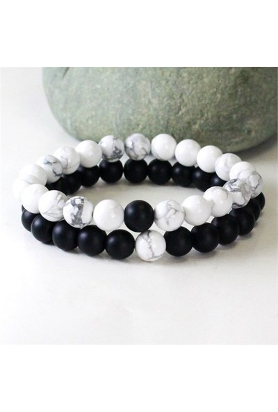 Takıcadde Beyaz Howlite Mat Oniks Erkek Bayan Bileklik Seti Takıcadde Beyaz Howlite Mat Oniks Erkek Bayan Bileklik Seti