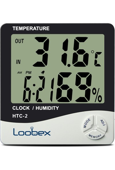Loobex Htc-2 Dijital Nem ve Sıcaklık Ölçer - Higrometre-Termometre-Saat Loobex Htc-2 Dijital Nem ve Sıcaklık Ölçer - Higrometre-Termometre-Saat