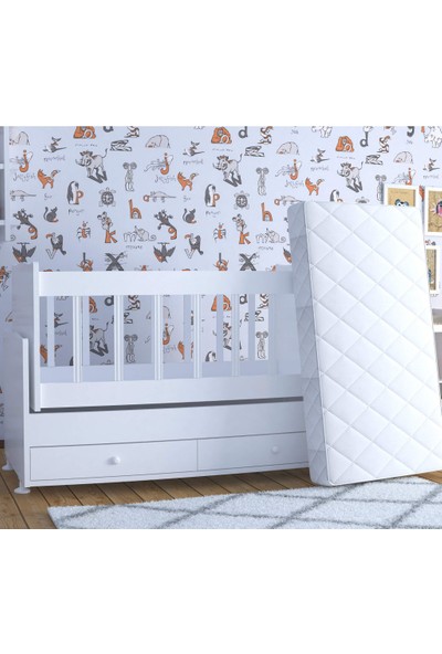 Decorfine Ahşap Sallanır Çift Çekmeceli Beşik + Yatak